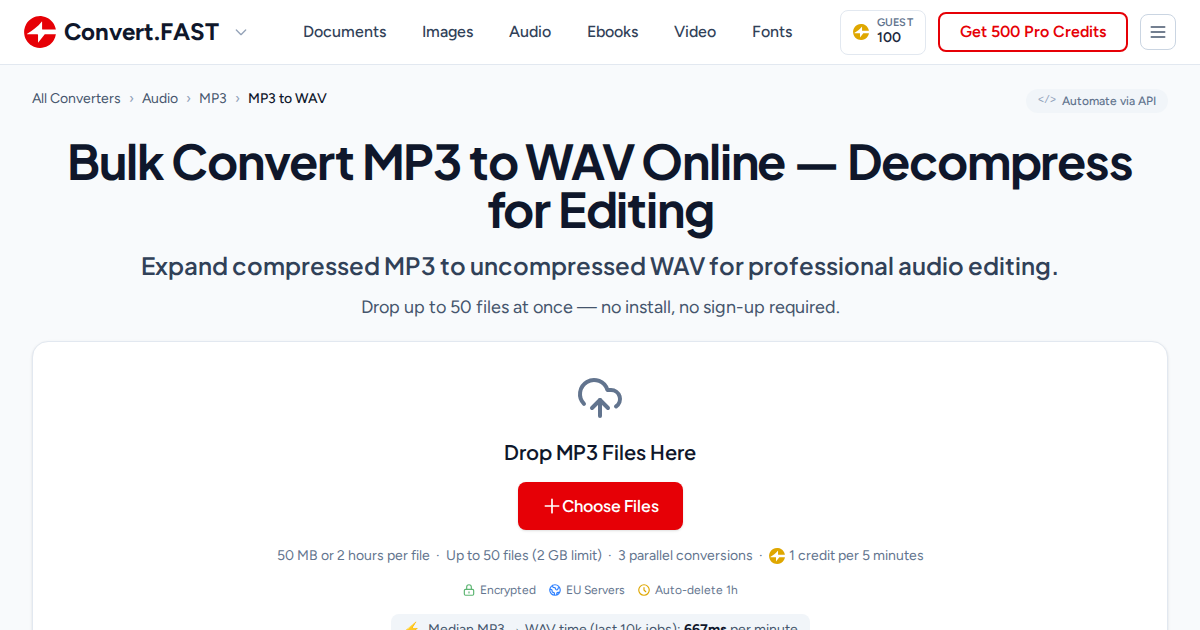 Convert MP3 to WAV Instantly - Batch 50 Files Free