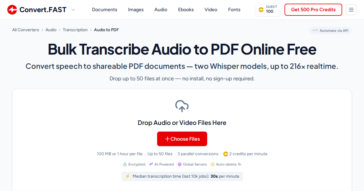 Transcribe Audio to PDF Instantly - Batch 50 Files Free