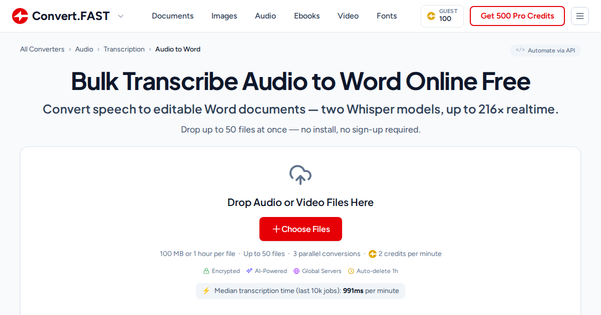 Transcribe Audio to Word Instantly - Batch 50 Files Free