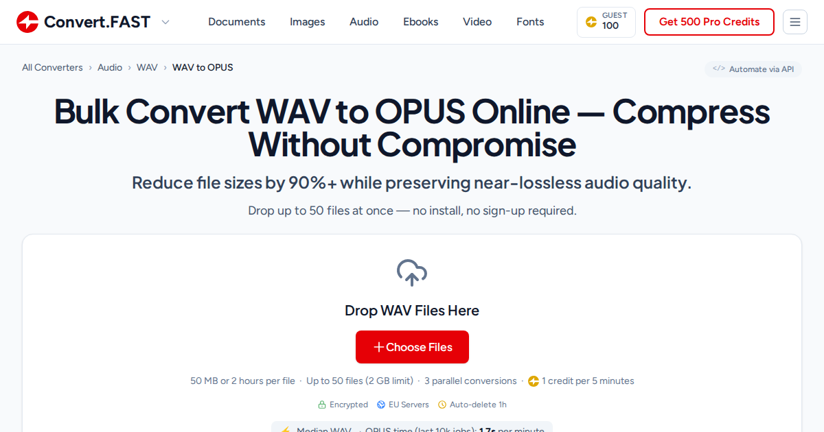 Convert WAV to Opus Instantly - Batch 50 Files Free