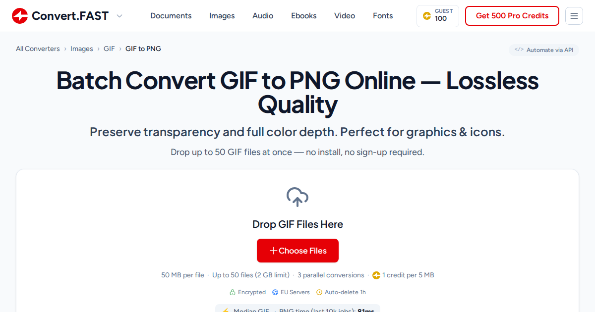 Convert GIF to PNG Instantly - Batch 50 Files Free