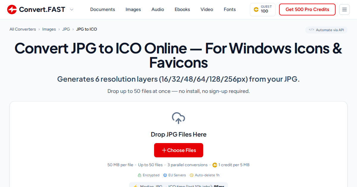 Convert JPG to ICO Instantly - Batch 50 Files Free