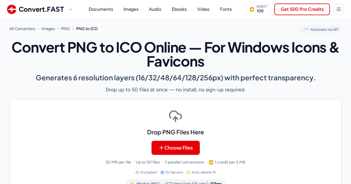 Convert PNG to ICO Instantly - Batch 50 Files Free