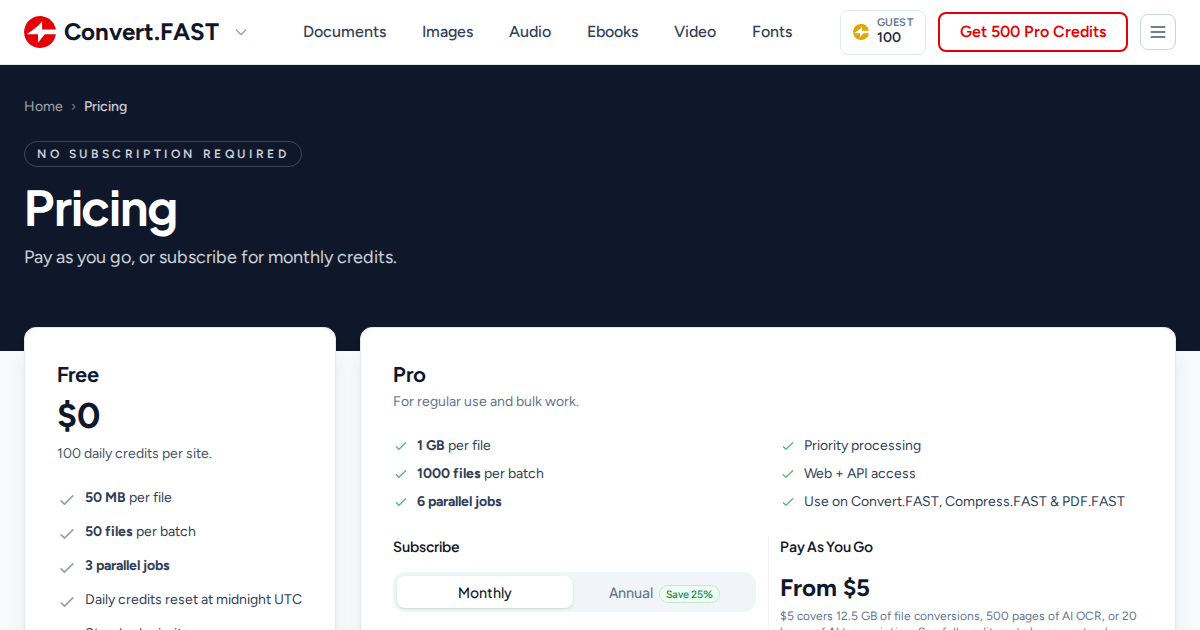 Pricing & Plans - Free & Pro File Conversion