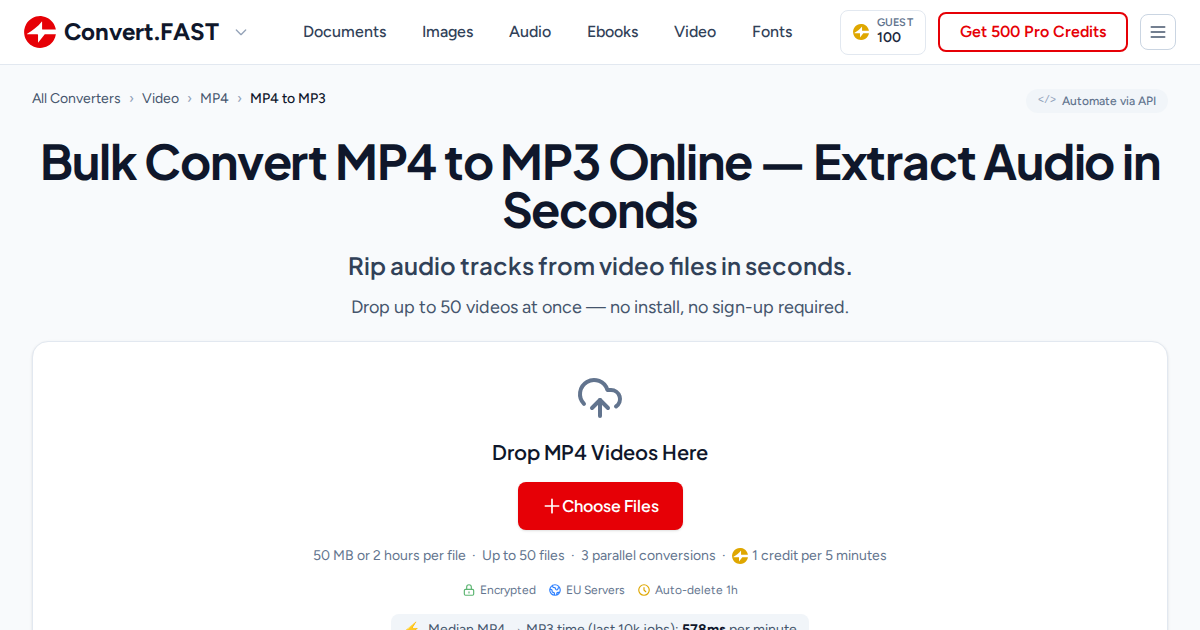 Convert MP4 to MP3 Instantly - Batch 50 Files Free