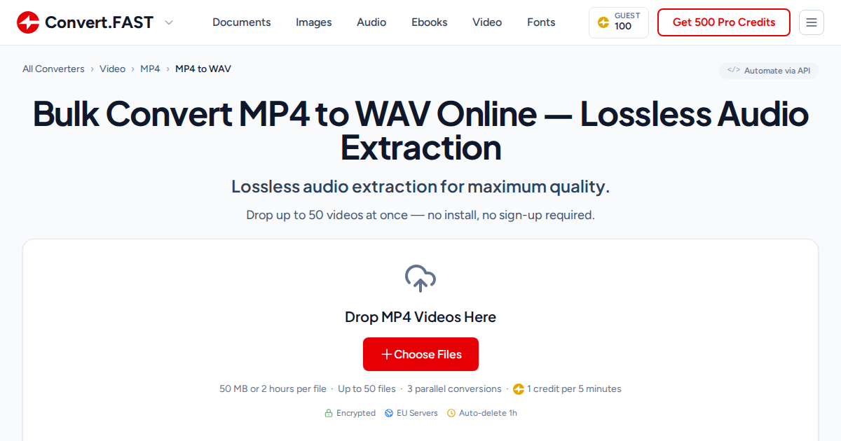 Convert MP4 to WAV Instantly - Batch 50 Files Free